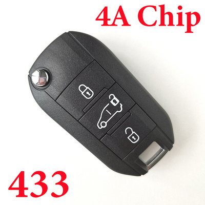 for Peugeot Flip Remote Key with 4A Chip 433Mhz with Peugeot Logo